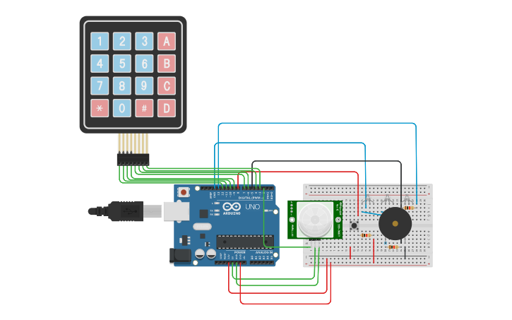 Circuit design Intruder Alarm: Complete - Tinkercad