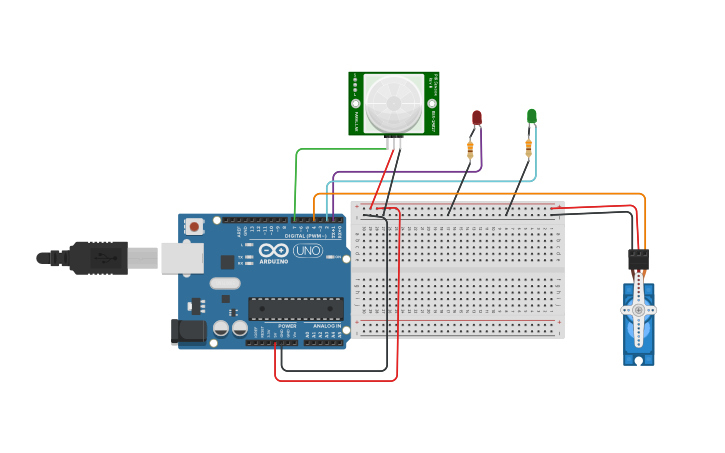 Circuit Design Palang Keselamatan Guna Pir Sensor Servo Motor Used Pir Tinkercad 