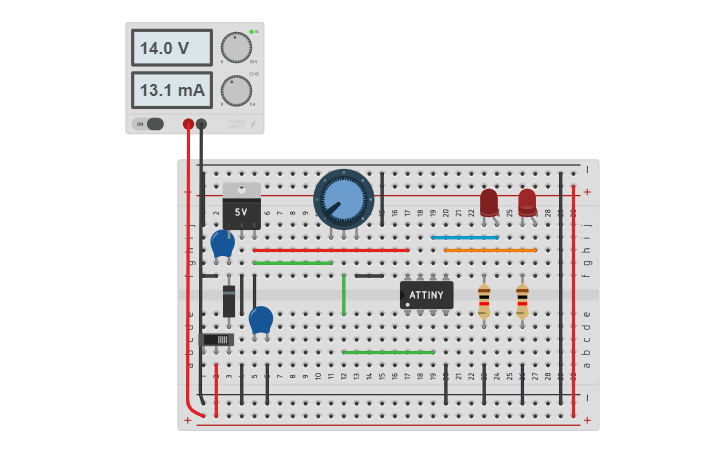 Circuit Design Attiny 7 1 Led Asincroni Lm7805 Tinkercad