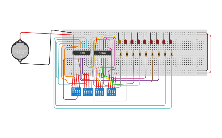 Circuit design SUMADOR 8 BITS - Tinkercad