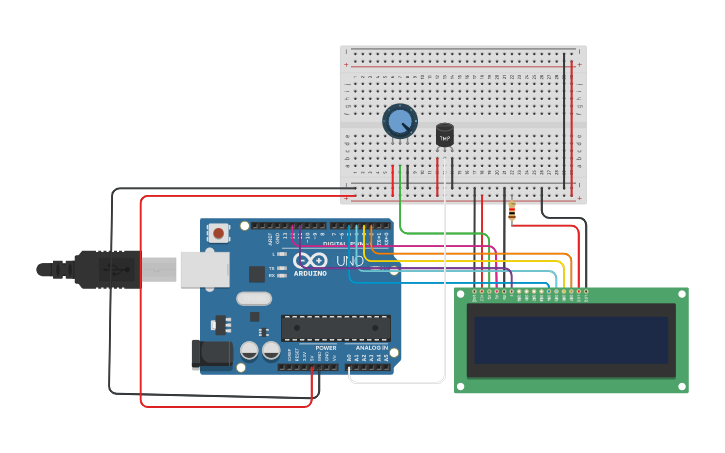 Circuit design Temperature Sensor with lcd display - Tinkercad
