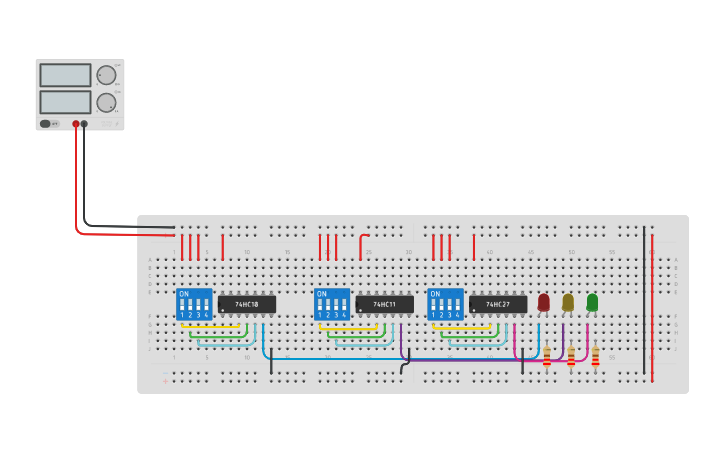 Circuit design IC7410,7411,7427 - Tinkercad