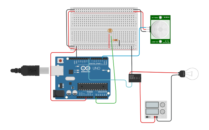 Circuit design Presence sensor - Tinkercad