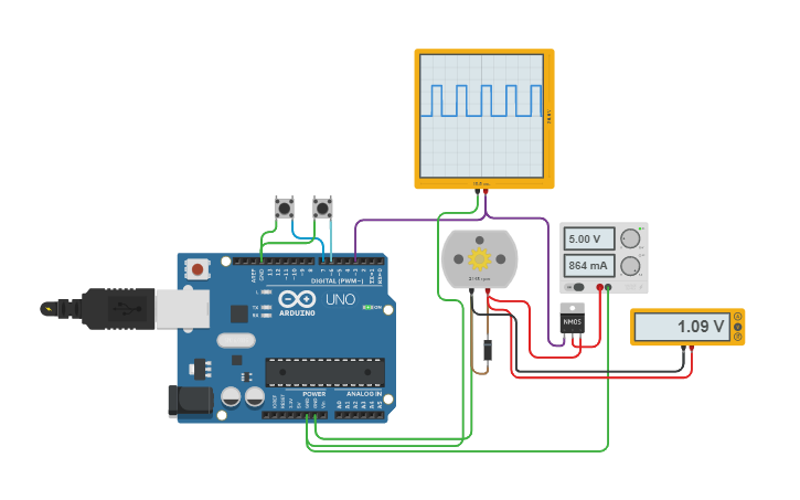 Circuit Design Dc Motor Speed Controller Via Pwm And Nch Mosfet Tinkercad