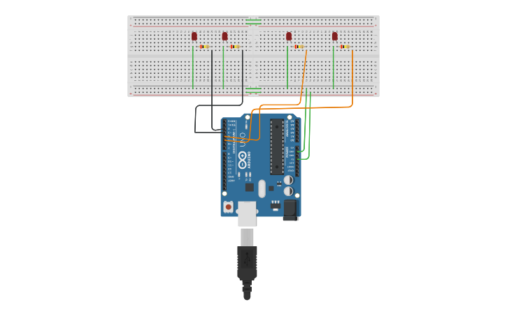 Circuit design CONTADOR BINARIO 4 LEDS - Tinkercad