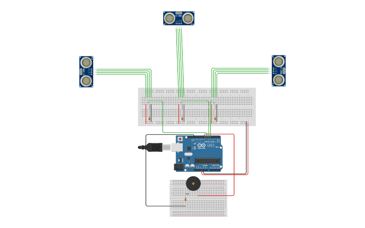 Circuit design Proximity sensor with alarm - Tinkercad