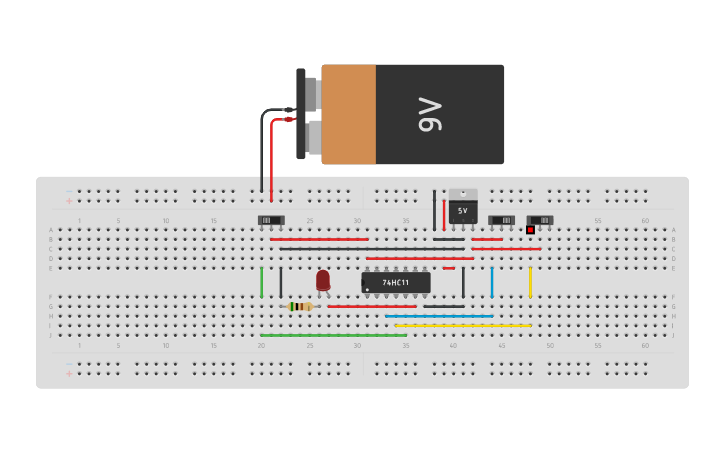 Circuit design 74HC11 AND | Tinkercad