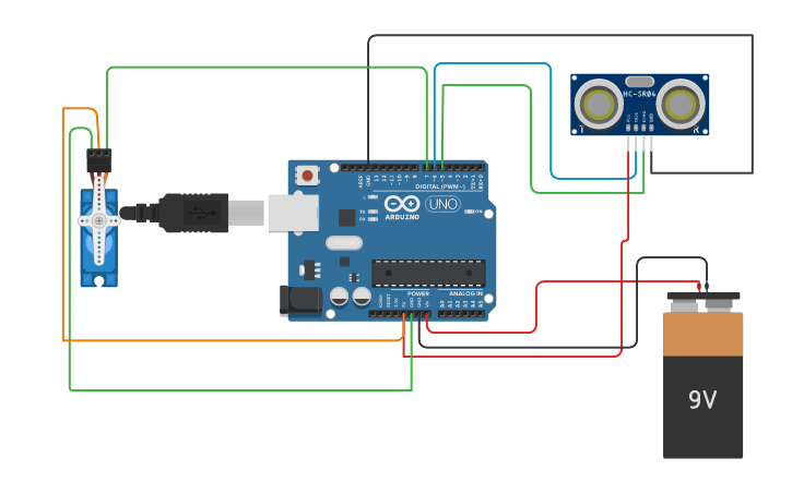 Circuit design SMART DUSTBIN - Tinkercad
