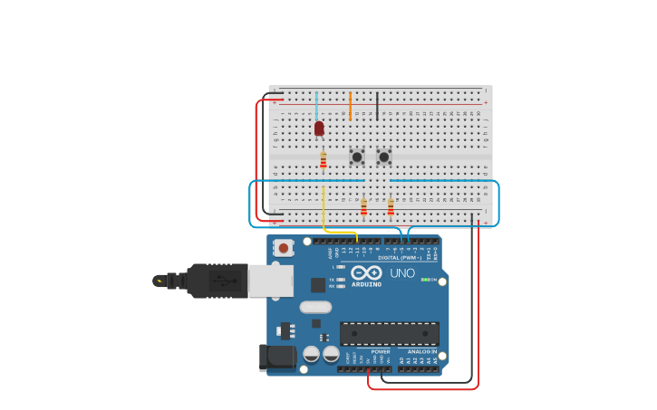 Circuit design PROYECTOS PROPUESTOS CON PULSADORES EJERCICIO 4 - Tinkercad