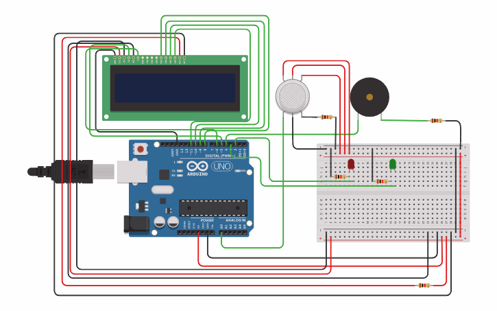 Circuit design Arduino Gas Detecting Alarm - Tinkercad