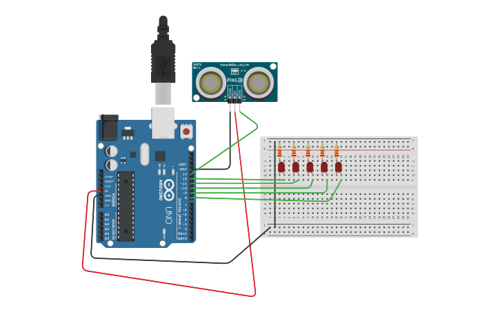 Circuit design Ultrasonic Distance Sensor - Tinkercad
