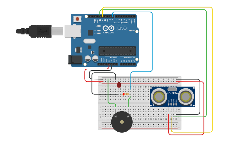 Circuit design ultrasonic sensor - Tinkercad