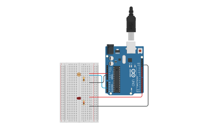 Circuit design sensor cahaya - Tinkercad