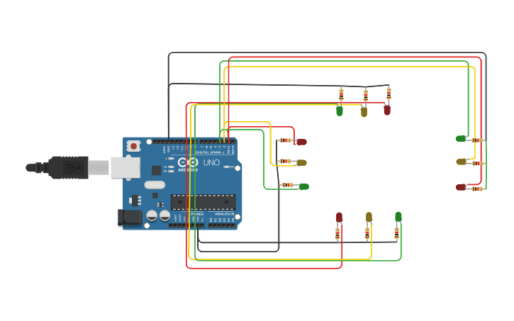 Circuit design 4 way traffic control | Tinkercad