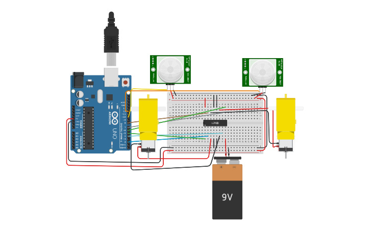 Circuit design BLOCK CODE Line Following Robot - Tinkercad