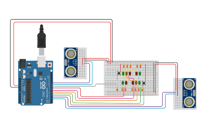 Circuit design Semaforo con Radar - Tinkercad