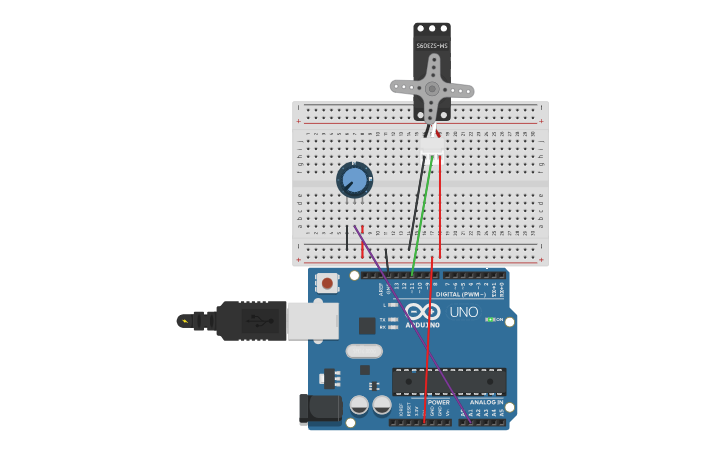 Circuit Design 電位器控制伺服馬達 Tinkercad