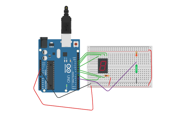 Circuit design Dado Eletrônico - Tinkercad