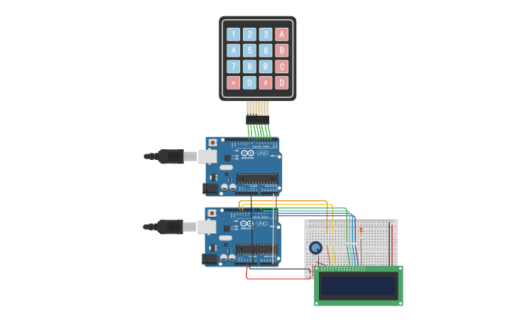 Circuit design Práctica I2C Pantalla-teclado - Tinkercad