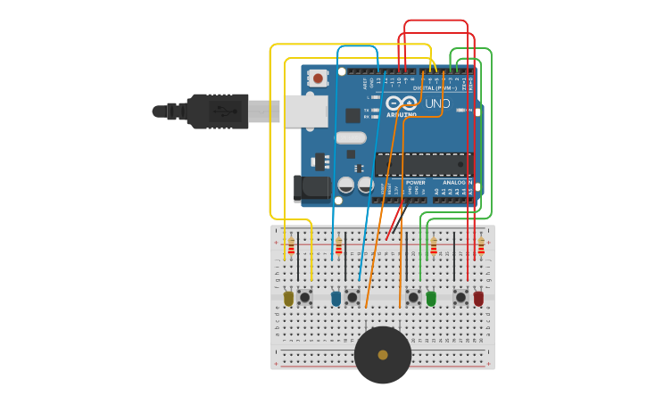 Circuit design Simon dice - Tinkercad