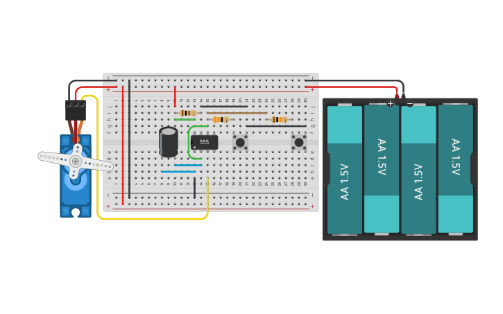 Circuit design 555 timer servo control - Tinkercad