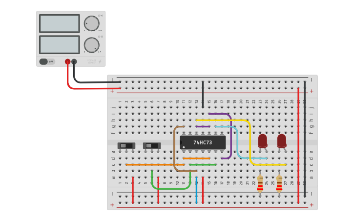 Circuit design 2-Bit UP COUNTER synchronous - Tinkercad
