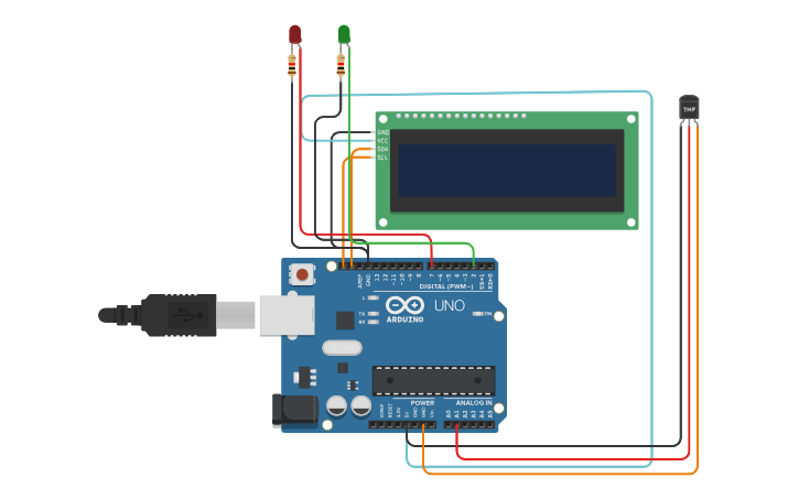Circuit design Pendeteksi Suhu: Aman atau Tidak - Tinkercad