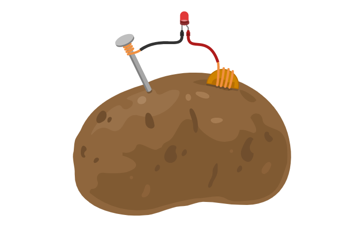 Circuit design Simple LED circuit using potato battery - Tinkercad
