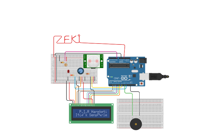 Circuit Design Hareket Sensörü Ses Led Lcd Tinkercad