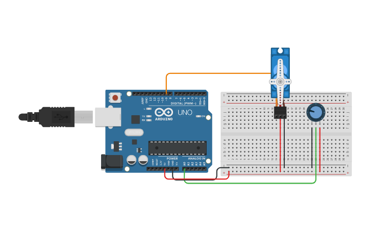 Circuit design Servomotor + potentiometer | Tinkercad Circuit design Servomotor + potentiometer | Tinkercad