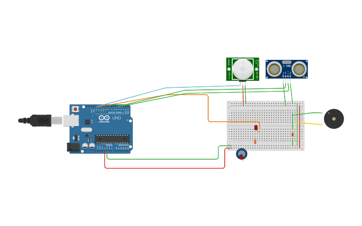 Circuit design Flood Detector and early warning - Tinkercad