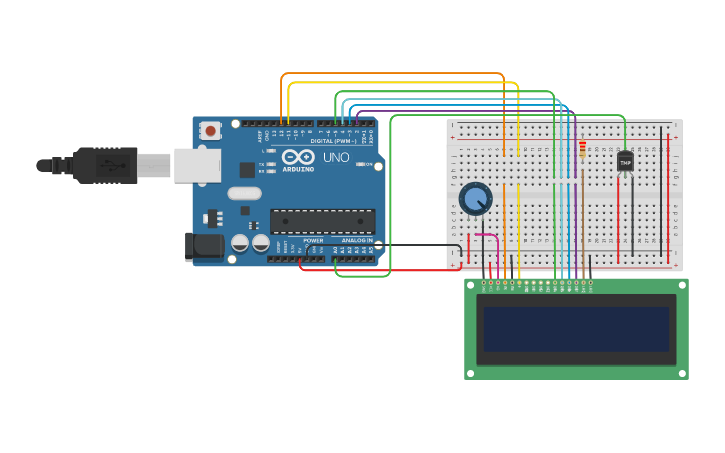 Circuit design LCD Temperature - Tinkercad