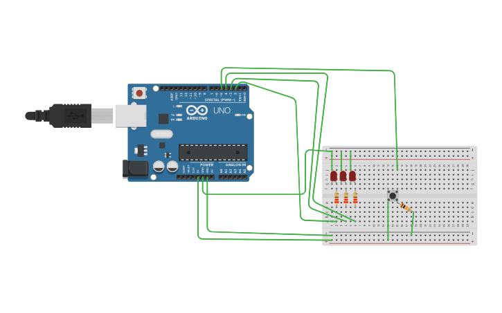 Circuit design Arduino PushButton+LED - Tinkercad