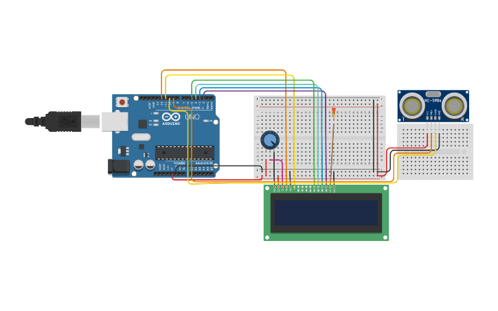 Circuit design HC-SR04 - Tinkercad