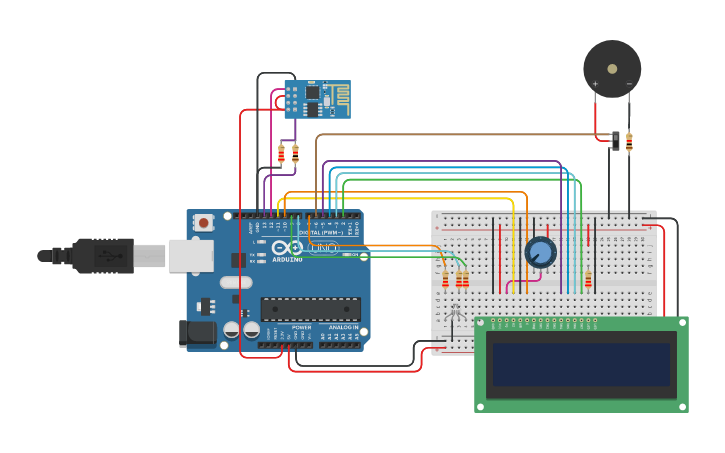 Circuit design fake geiger with OLED* and wifi module - Tinkercad