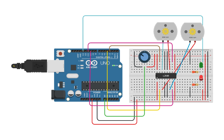 Circuit design Управление двигателем постоянного тока 2 | Tinkercad