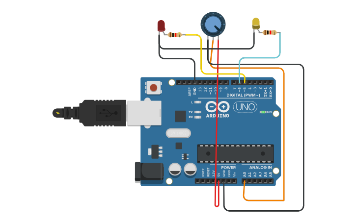 Circuit design 2.LED with Potentiometer - Tinkercad