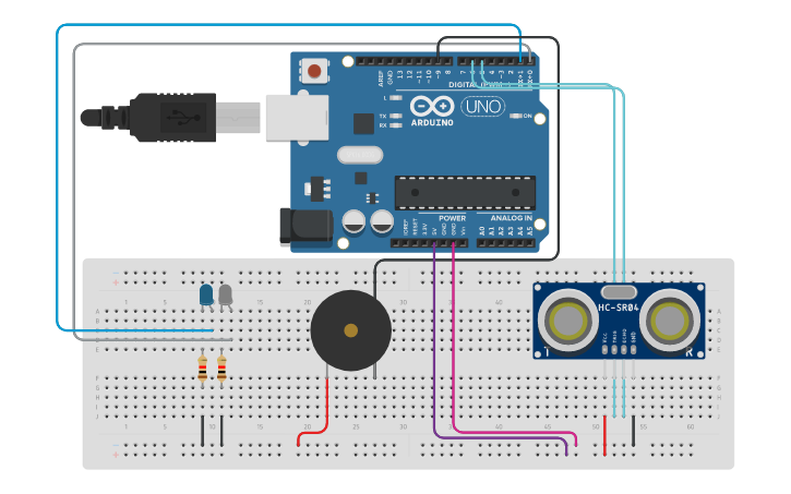 Circuit design Sensor ultrasonido - Tinkercad