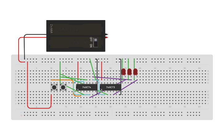 Circuit design Copy of 3 bit shift register d flip flop - Tinkercad