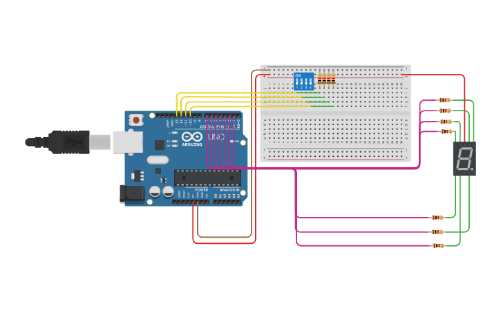 Circuit design Otro modelo ConversorBinario con operadores - Tinkercad
