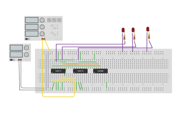 Circuit design mod-5 synchronous counter - Tinkercad
