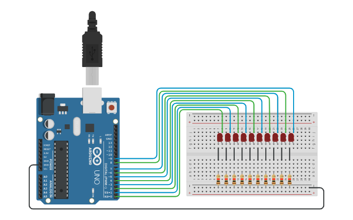 Circuit design Chenillard KITT CCP1 - Atelier Arduino - Tinkercad