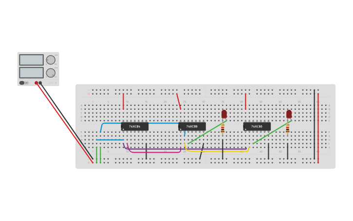 Circuit design 3.b. Half Subtractor - Tinkercad