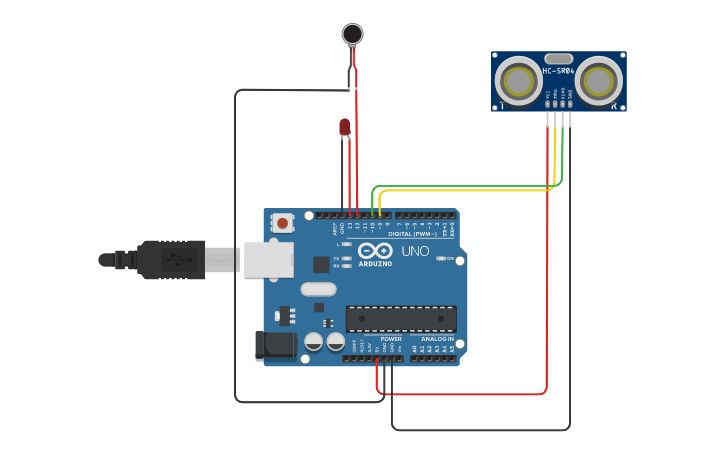 Circuit design Distance sensor alarm | Tinkercad