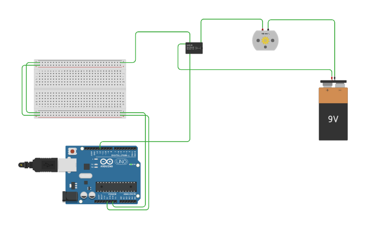 Circuit design relay motor | Tinkercad