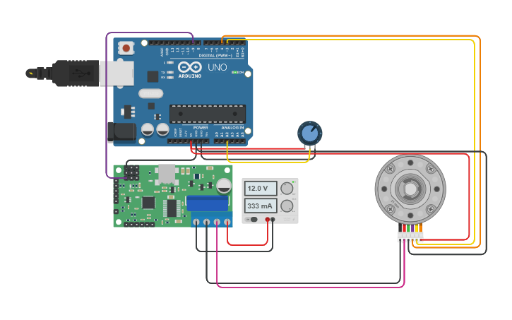 Circuit design Pololu DC Motor Controller with potentiometer - Tinkercad