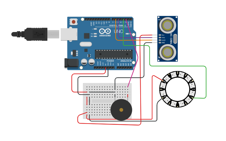 Circuit Design Social Distancing Indicator Tinkercad