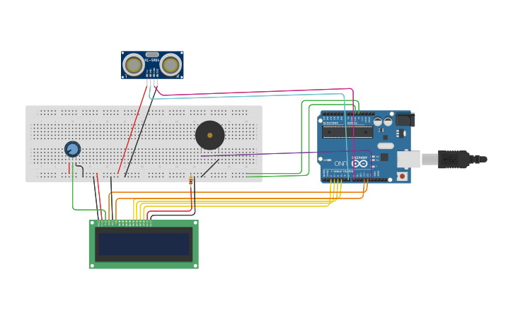 Circuit design Sensor de distancia ultrasónico - Tinkercad