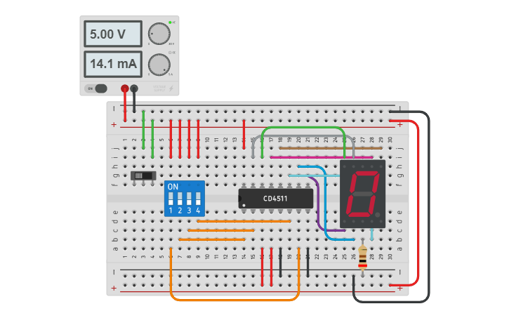 Circuit design decoder display 7 segmenti - Tinkercad