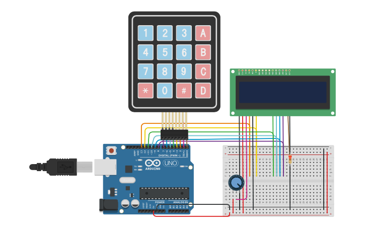 Circuit design Copy of Calculator-1: Keypad and LCD | Tinkercad